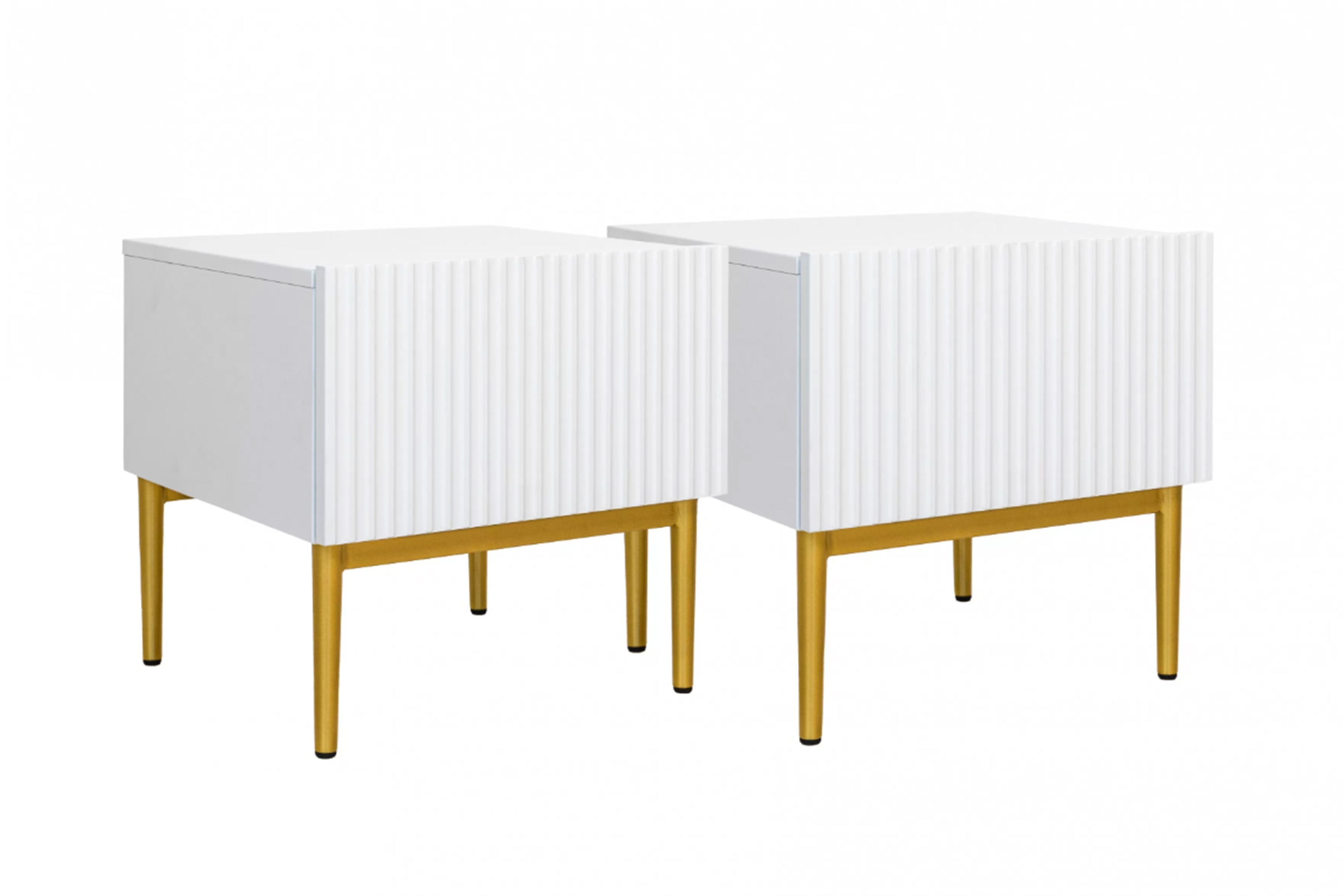 Set noptiere Nicole 2 buc. - albe mat / picioare aurii | Mobilier Bogart