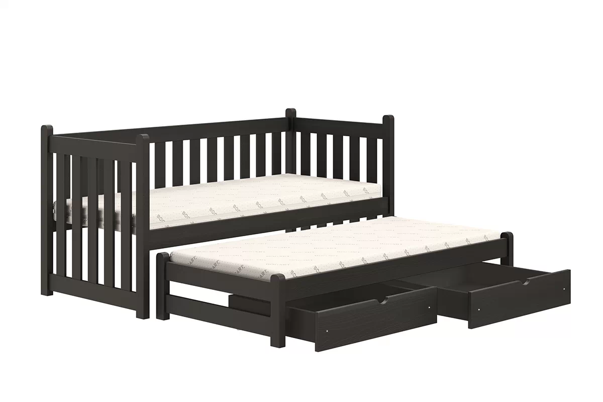 Pat pentru copii Swen retractabil cu sertare - negru, 80x160 | Mobilier ...