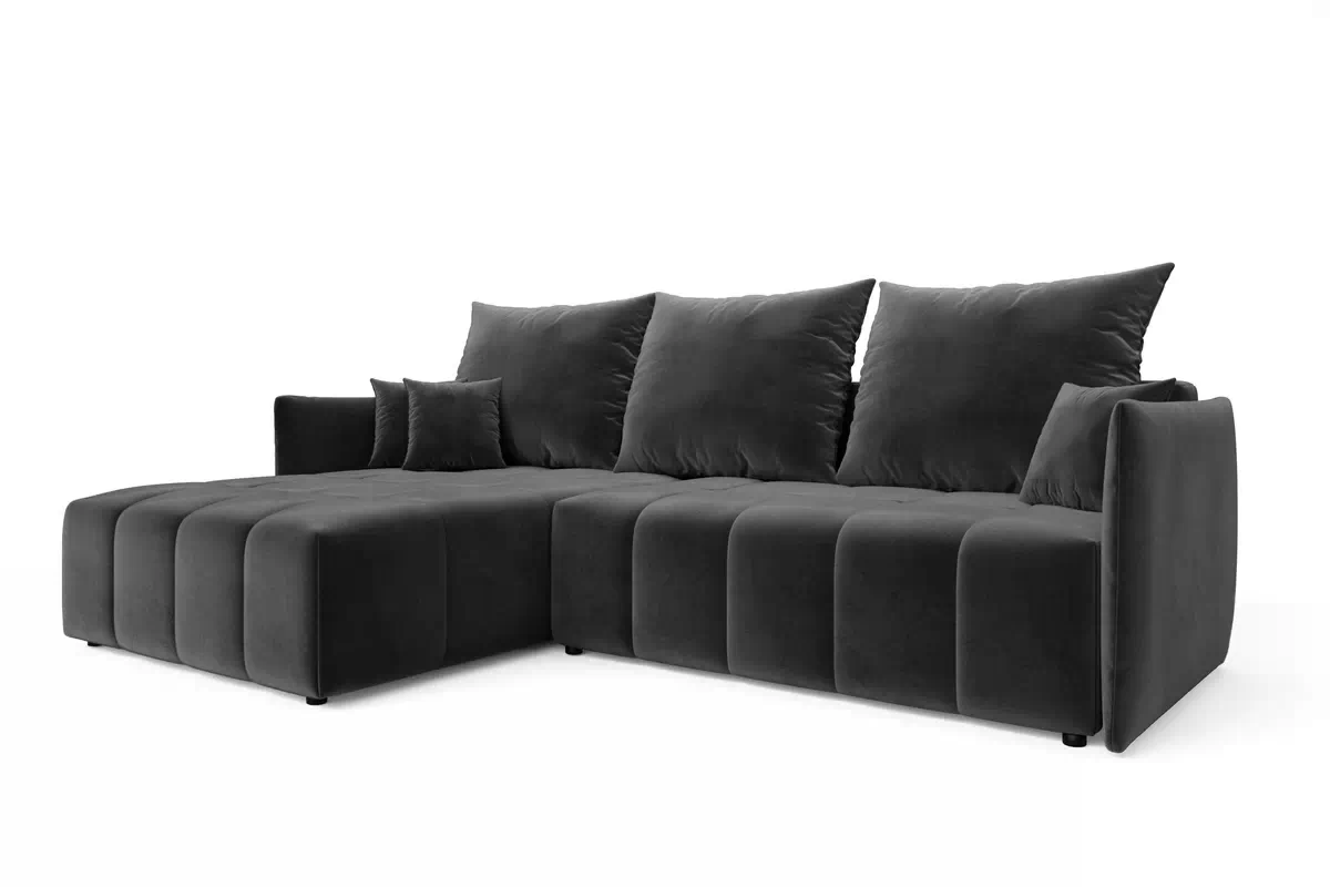 Rozkládací rohová sedací souprava Alyssia levá - grafitová samet Matt ...