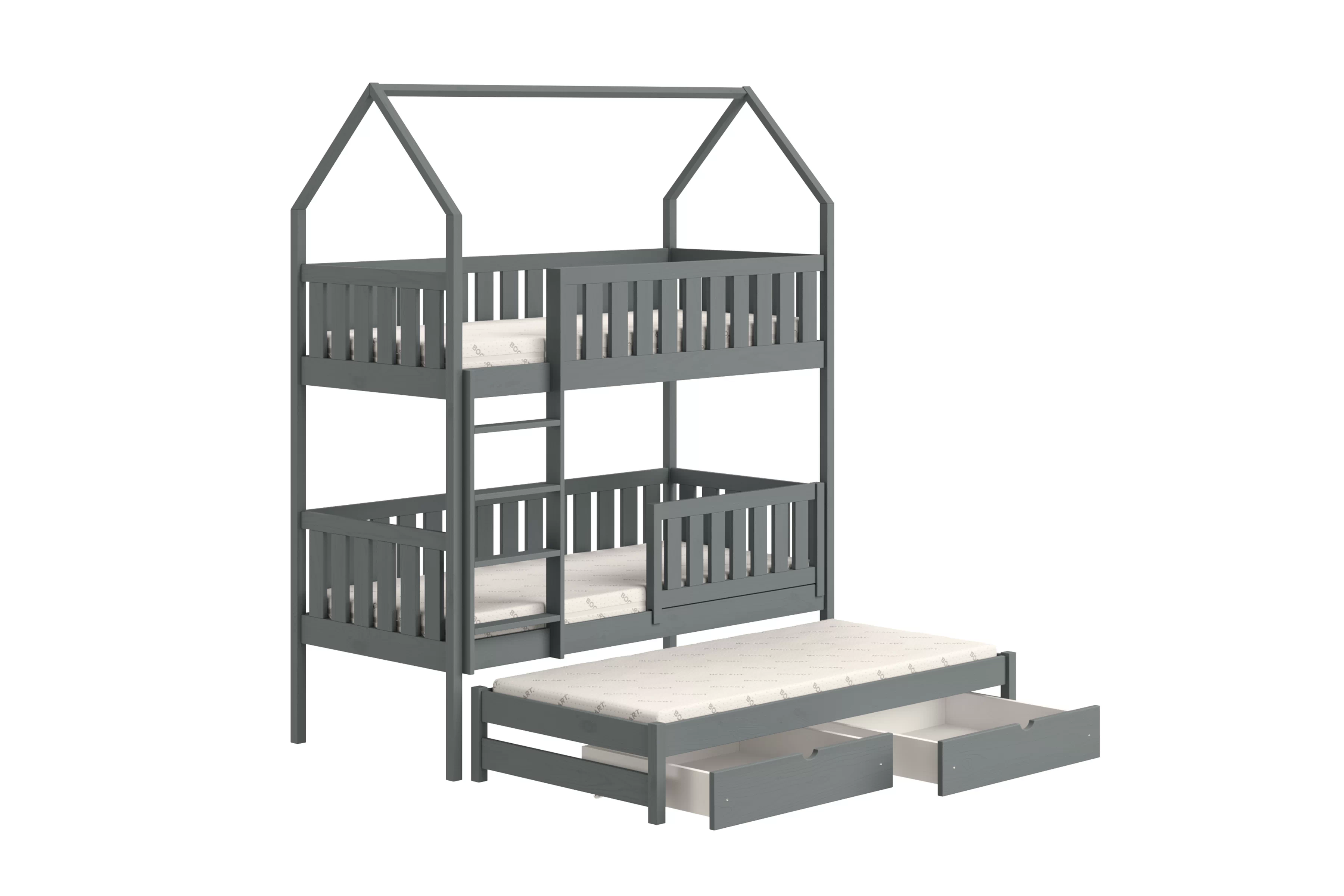 Pat copii supraetajat tip căsuță extensibil Nemos - culoare grafit ...