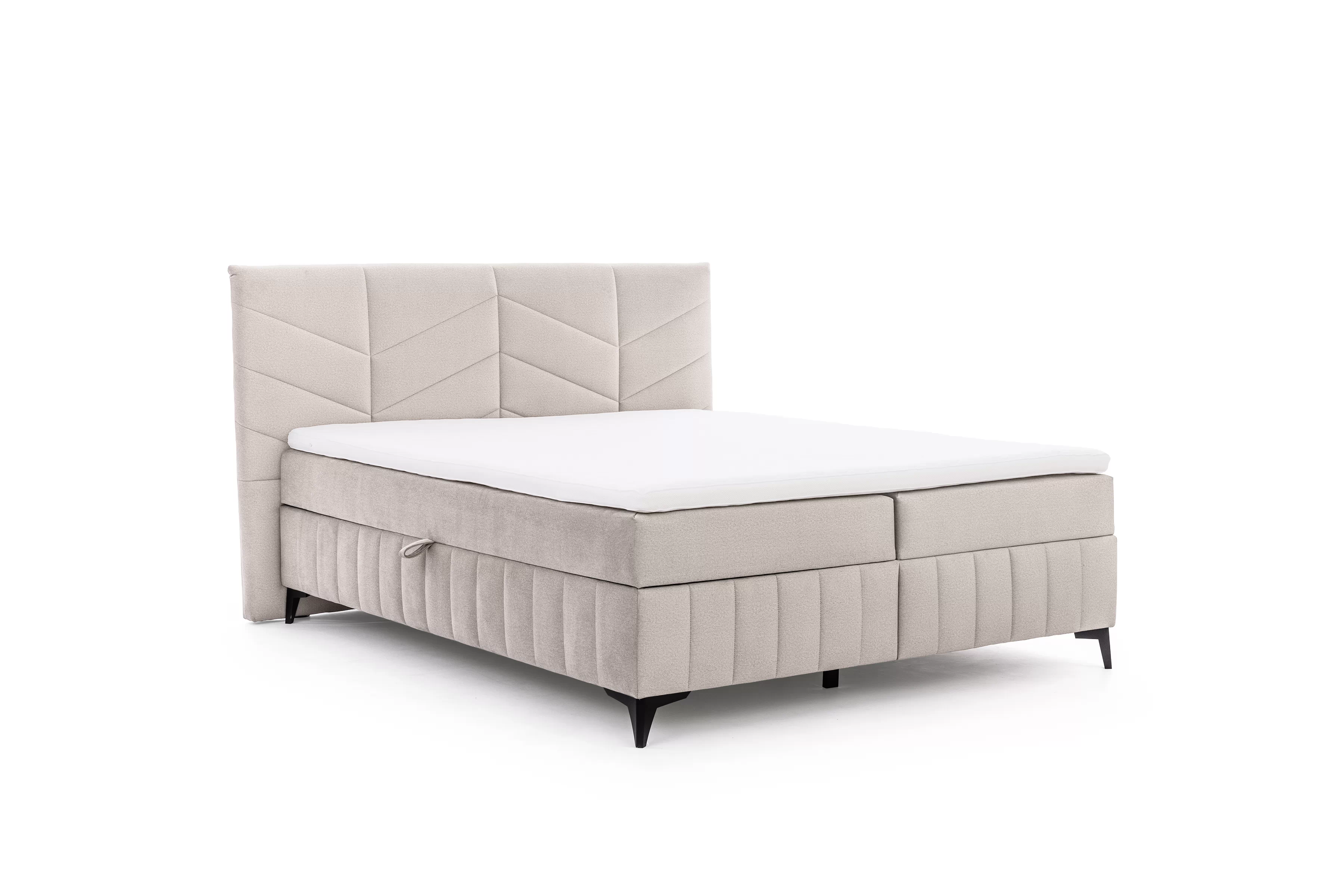 Pat boxspring Penia 160x200 cu spațiu de depozitare - catifea cremă ...